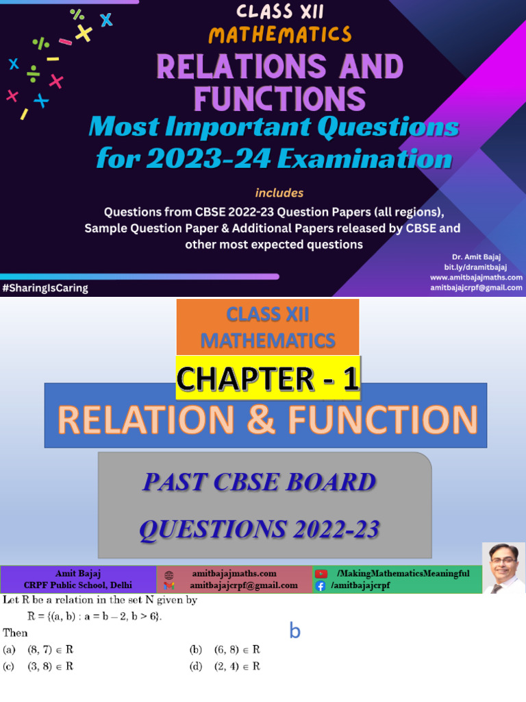 Class XII RELATIONS & FUNCTIONS Most Important Questions For 2023-24 ...