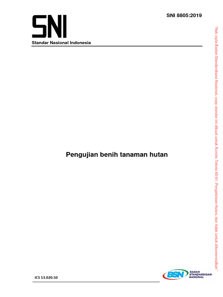 SNI 8805 - 2019 Pengujian Benih Tanaman Hutan | PDF