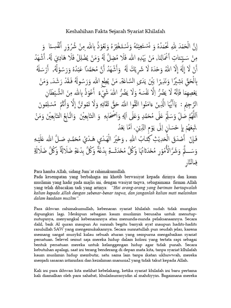 Khutbah Khilafah Fakta Sejarah | PDF | Agama & Spiritualitas
