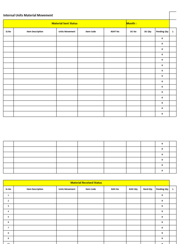 Material Movement Tracking Sheet | PDF