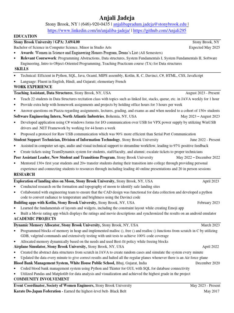 Anjali Resume-1 | PDF | Computing | Computer Engineering