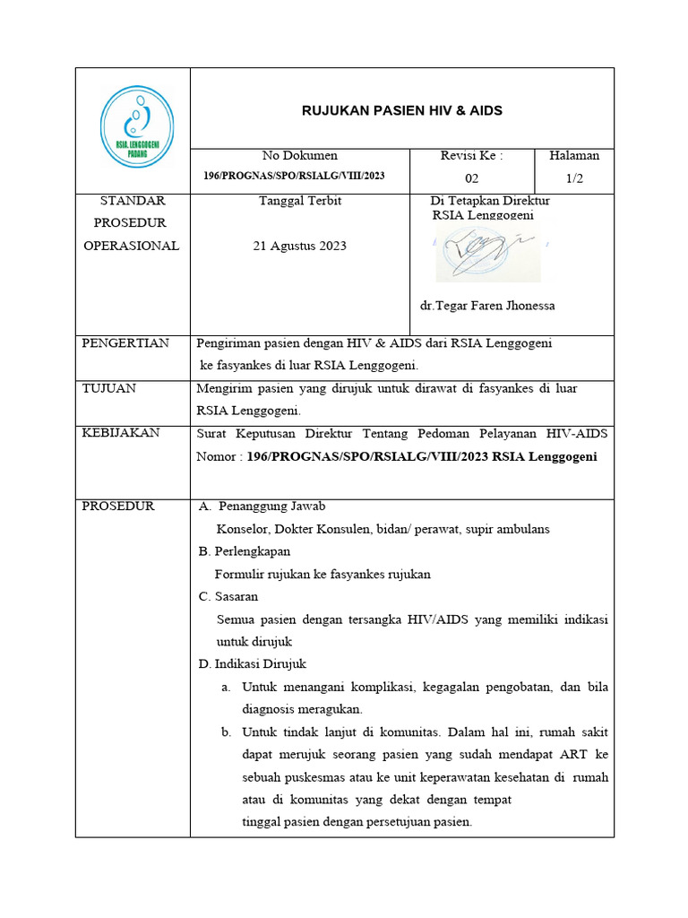 Spo Rujukan Pasien Hiv Dan Aids | PDF | Pengembangan Diri | Kesehatan ...
