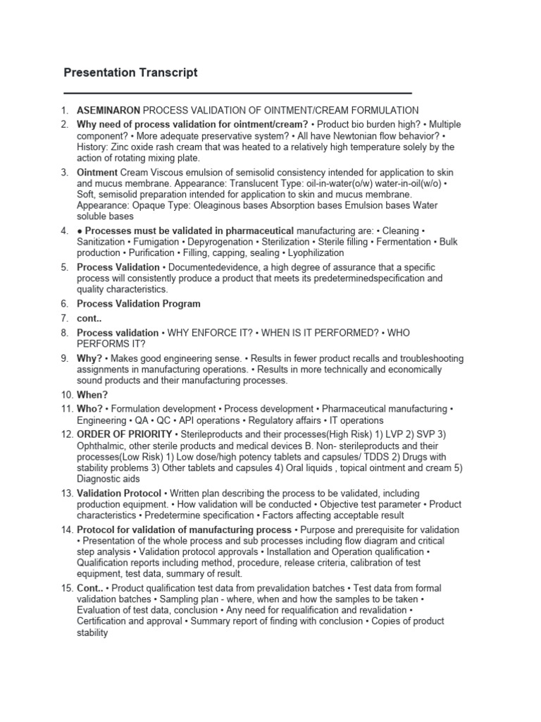 Cream And Ointment Process Validation Pdf Mixture Topical Medication