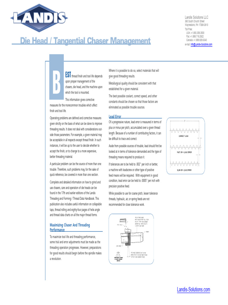 Landis Thread Cutting Chaser Management | PDF | Engineering Tolerance | Mechanical Engineering