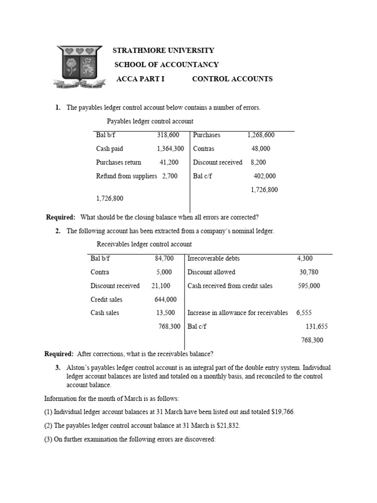 Control Account Class Question Pdf Debits And Credits Business Economics 