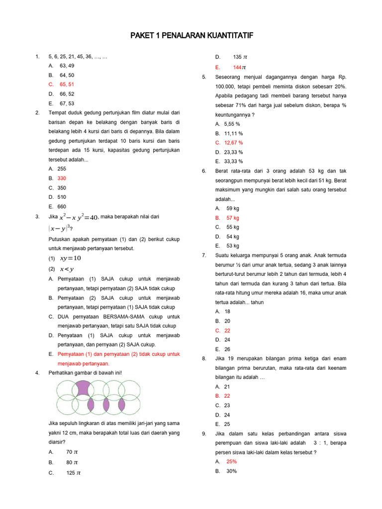 Paket 1 Penalaran Kuantitatif | PDF