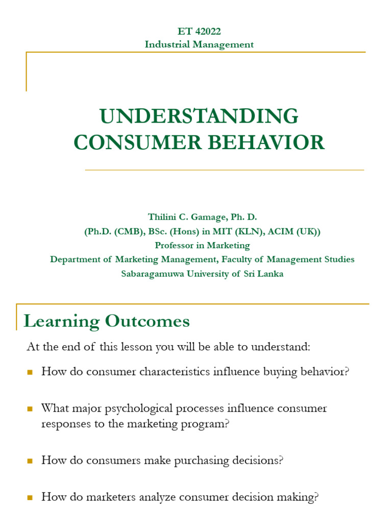 Lesson 6 - Understanding Consumer Behavior | PDF | Consumer Behaviour | Behavior