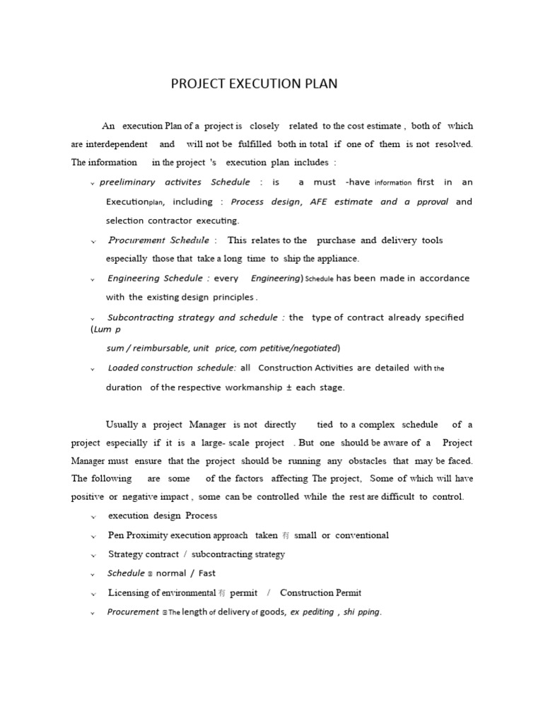 Project Execution Plan Pdf Procurement Engineering