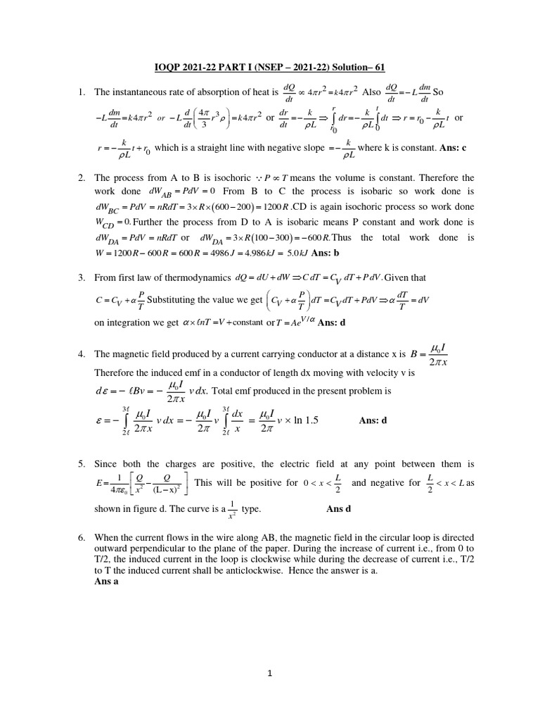 Ioqp 2021 22 Part I Solution | PDF | Atomic | Mechanics