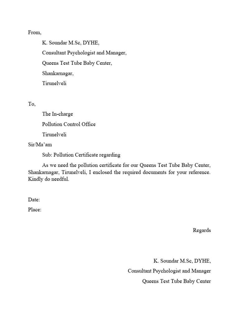 Pollution Certificate Cover Letter | PDF | Self-Improvement