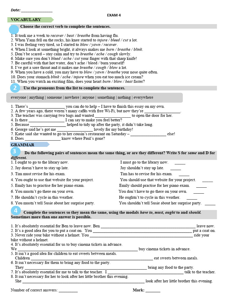 Date - Exam 4 Vocabulary Choose The Correct Verb To Complete The | PDF