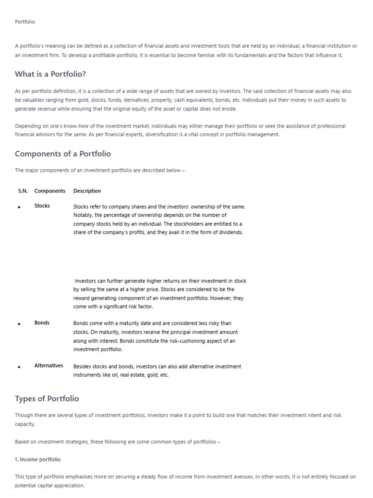 What Is A Portfolio - Definition, Types and Factors | PDF | Investing ...