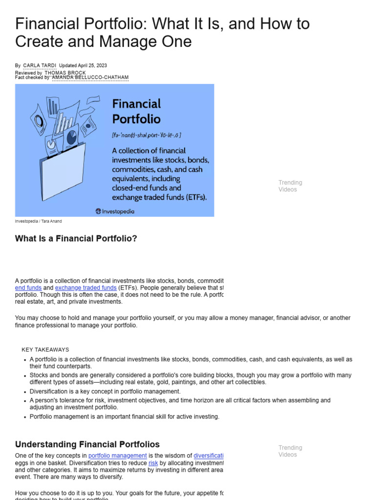Financial Portfolio - What It Is, and How To Create and Manage One ...