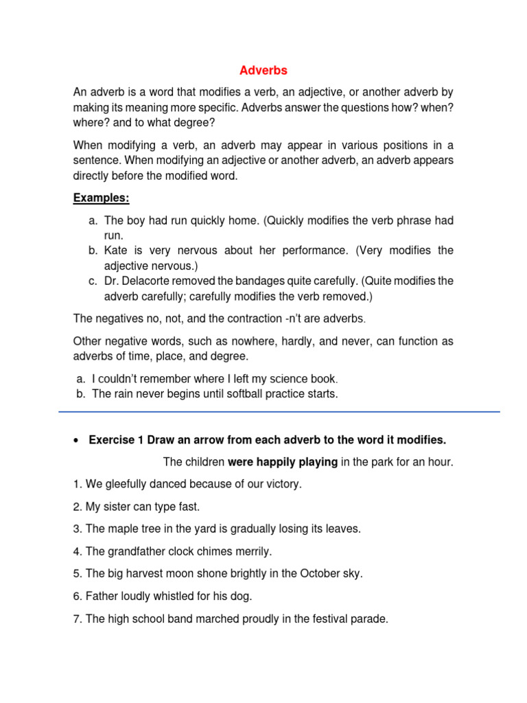 Adverbs | PDF | Adverb | Verb