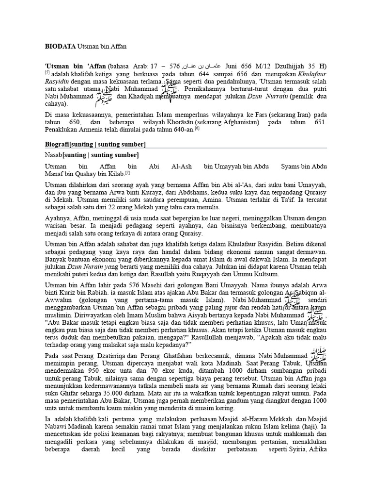BIODATA Utsman Bin Affan | PDF