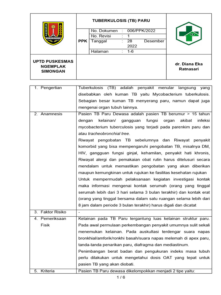 PPK Tuberkulosis (TB) Paru | PDF