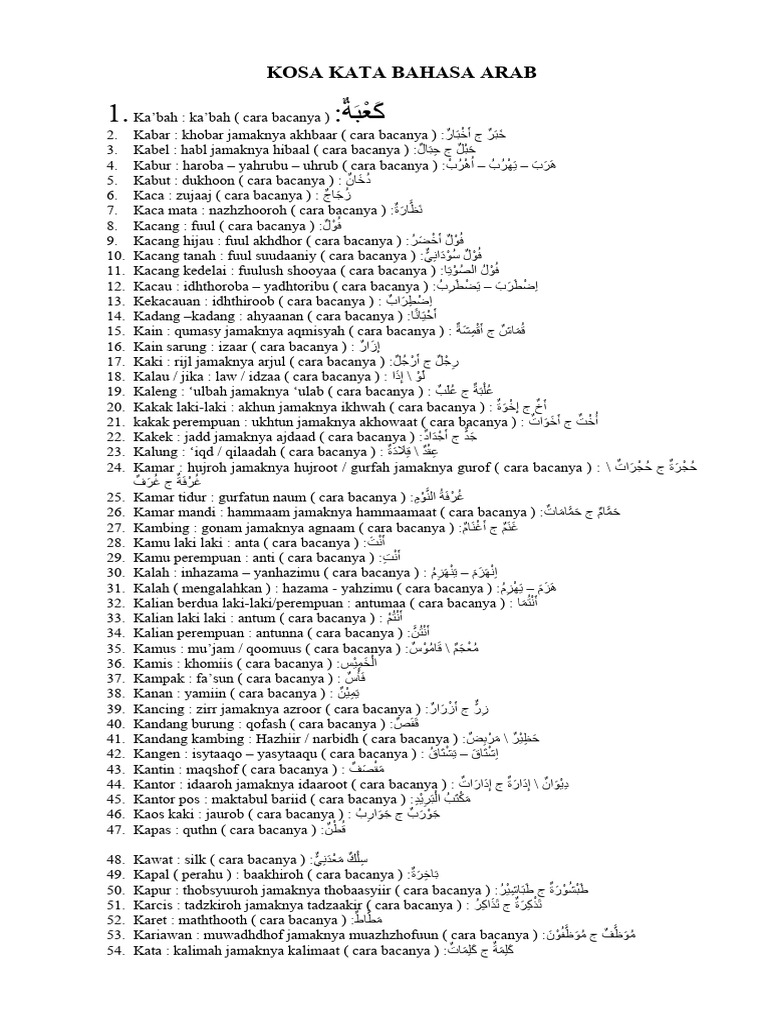 Kosa Kata Bahasa Arab | PDF | Seni & Disiplin Bahasa