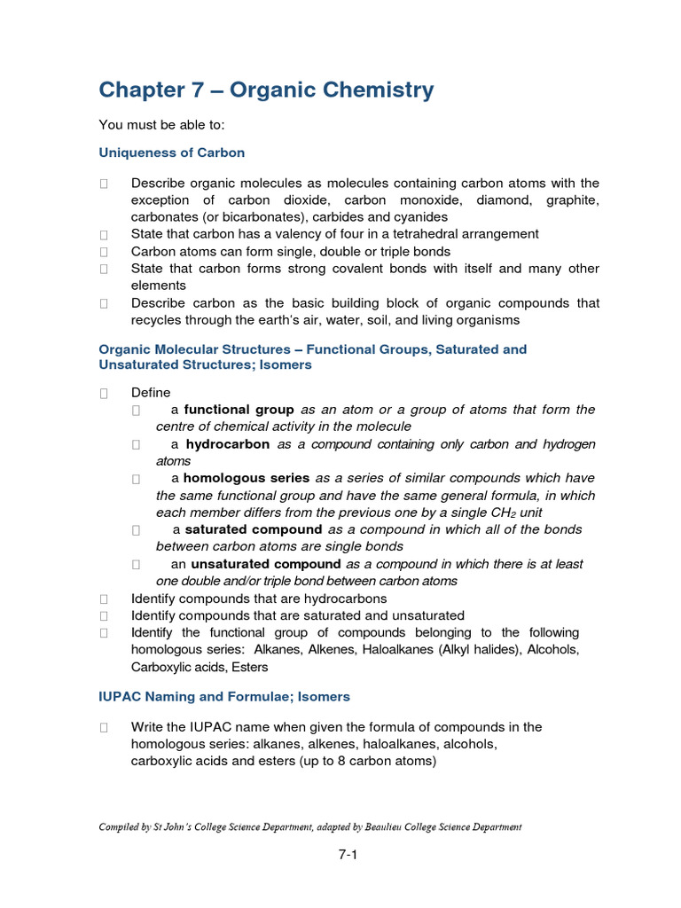 Chapter 7 Organic Chemistry 2020 | PDF | Alkane | Alkene