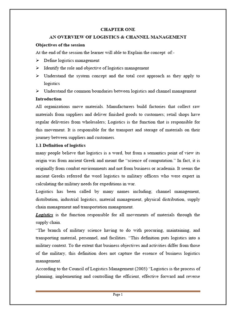 Chapter 1 Logistics | PDF | Logistics | Inventory