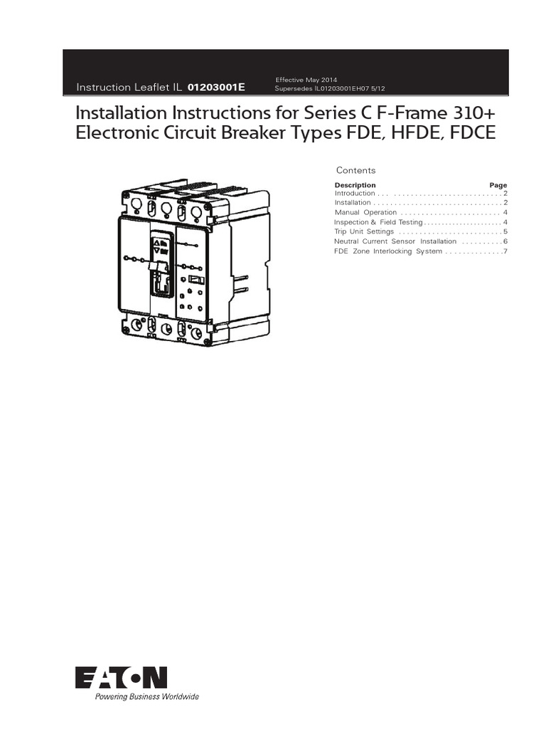 Installation Instructions For Series C F-Frame 310+ Electronic Circuit Breaker Types FDE, HFDE ...
