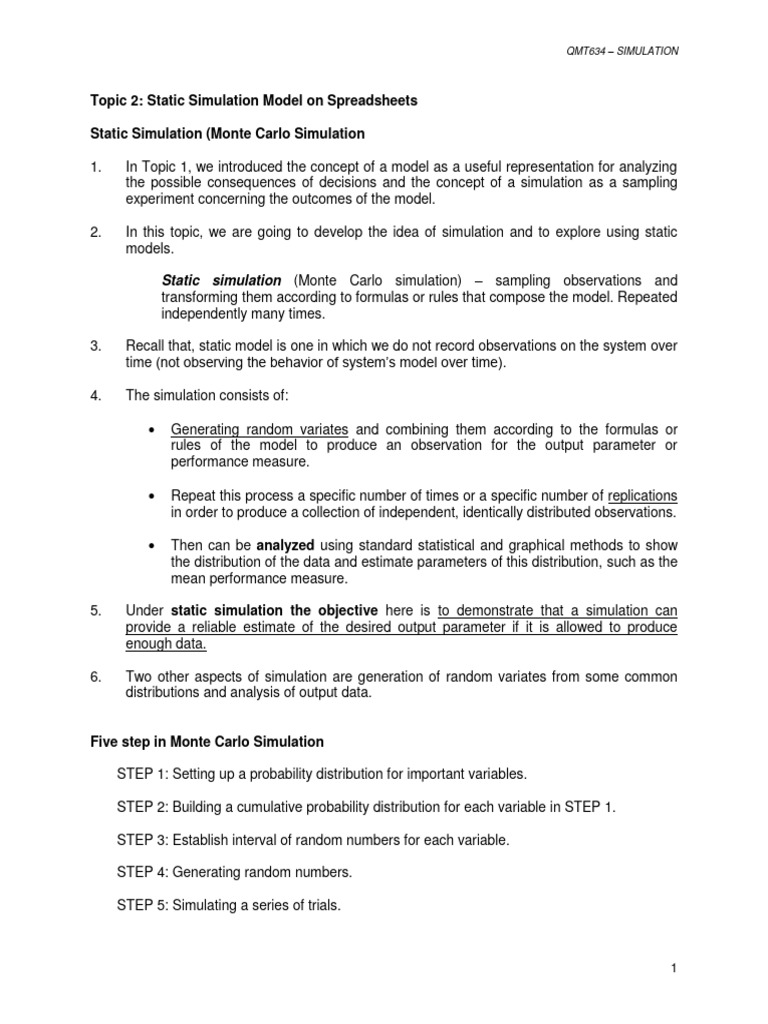 2 Static Simulation Model On Spreadsheets | PDF | Probability Distribution | Conceptual Model