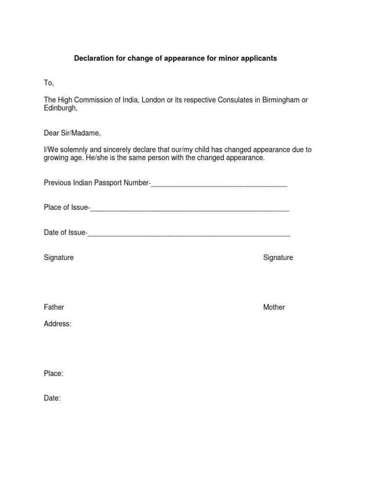 Declaration for Minor's Appearance Change | PDF | Law