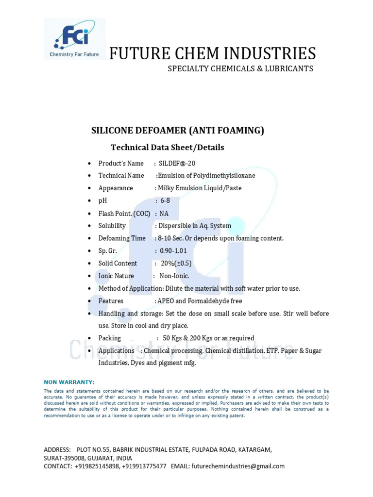 Defoamer Silicone Antifoaming Agent | PDF