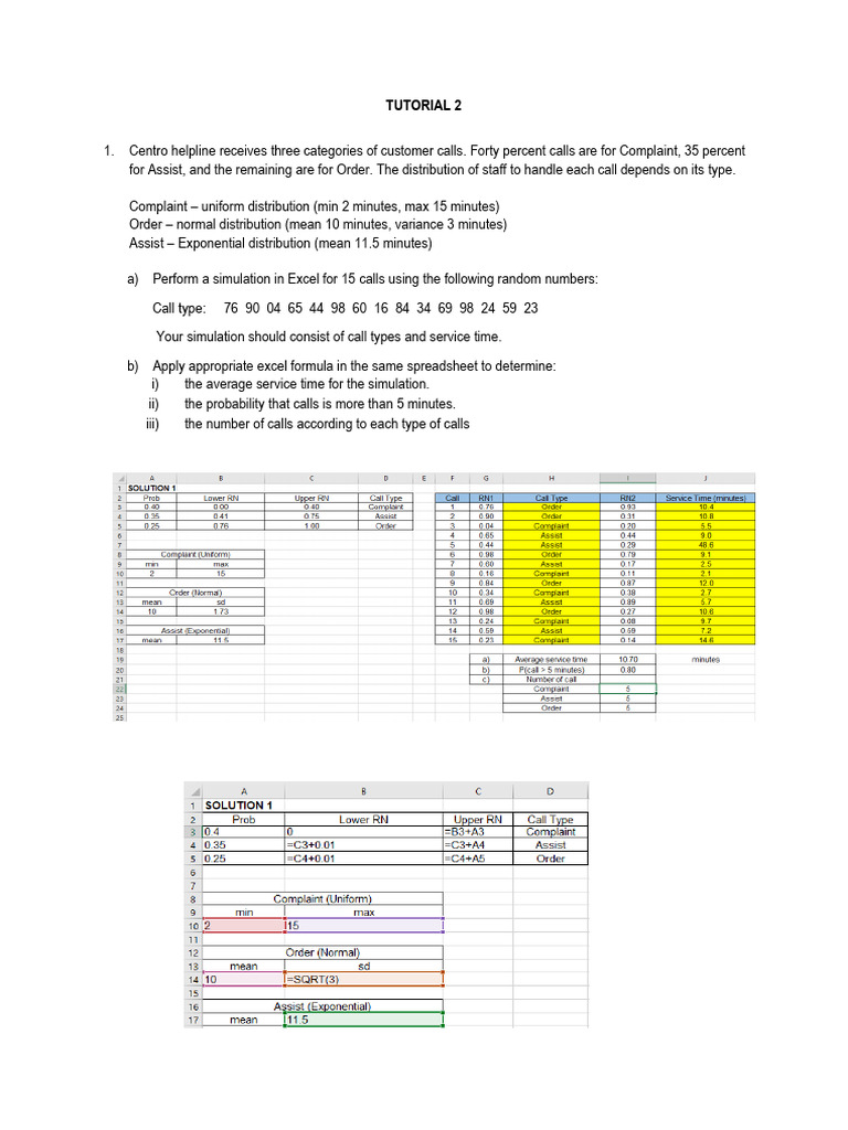 Excel Simulation for Call Centers | PDF | Probability | Statistical Models
