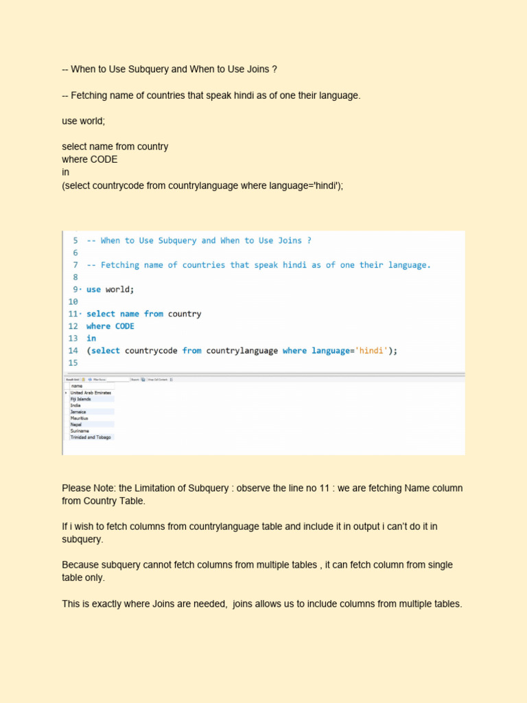 Subqueries vs Joins: SQL Usage Guide | PDF | Databases | Software