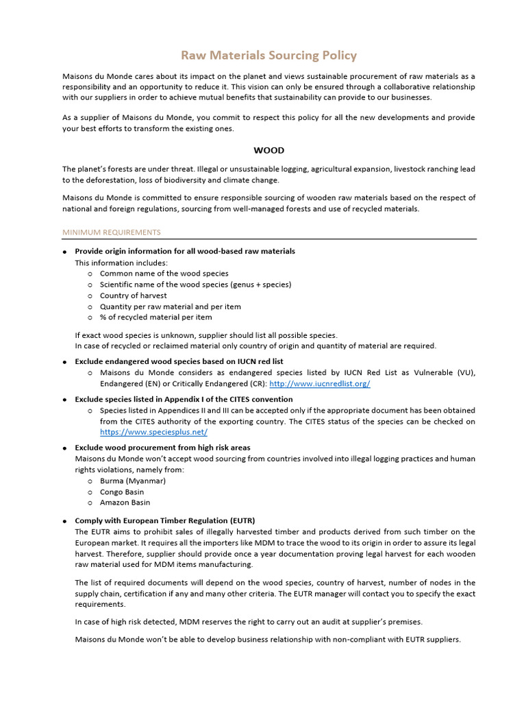 Raw Materials Sourcing Policy - MEU2020 - 0 | PDF | Textiles | Forest ...