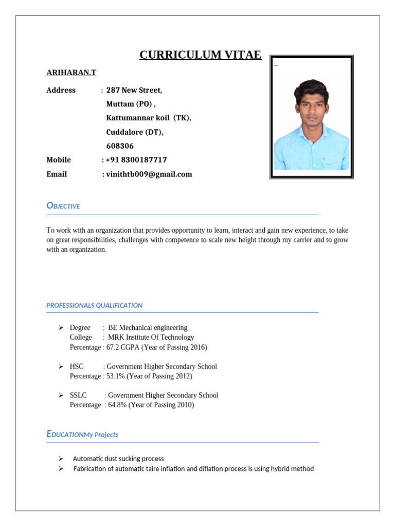 ARIHARAN Resume New | PDF | Cognition | Learning