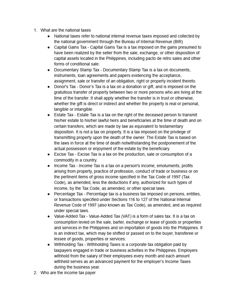 Overview of National Taxes in the Philippines | PDF | Taxes | Income Tax
