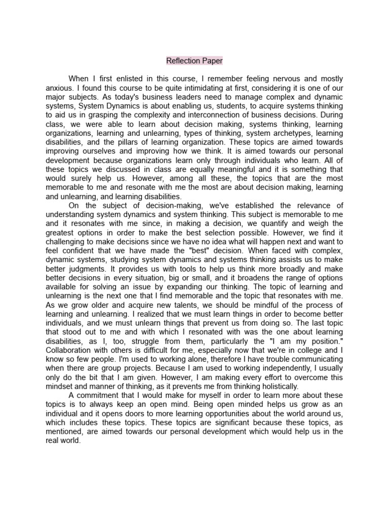 (SYSTMIC) Reflection Paper | PDF | Decision Making | Thought