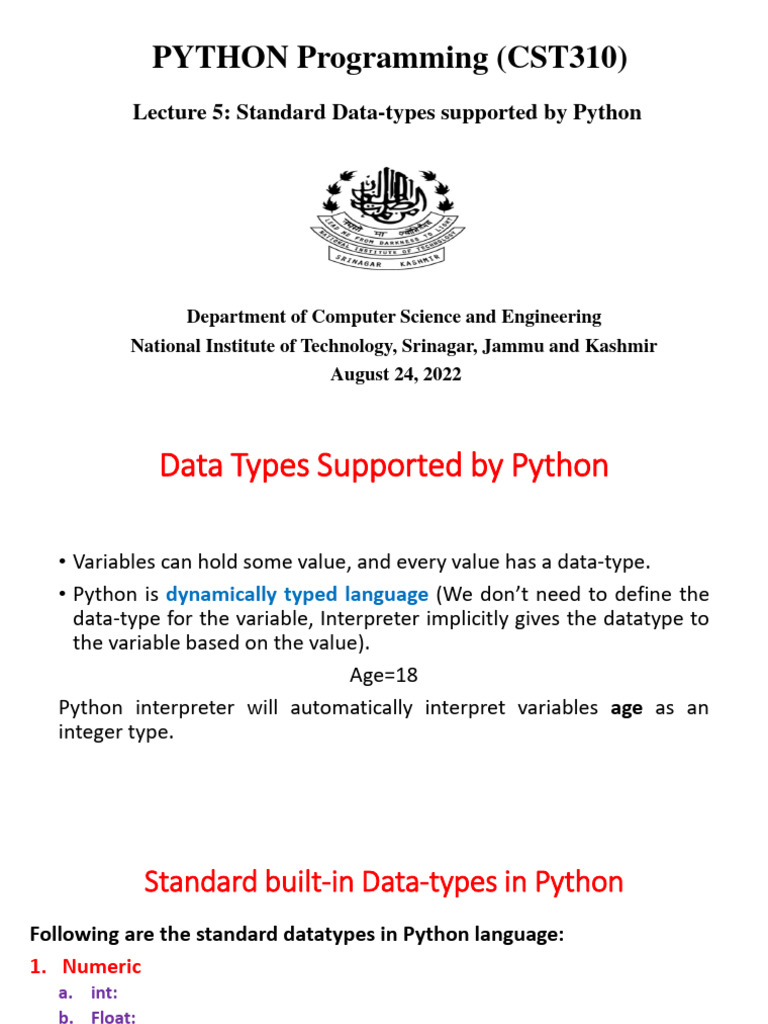 05python Lecture 05 Data Types In Python Pdf Data Type Integer Computer Science 9003