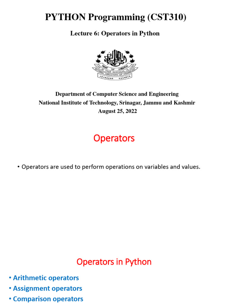 06 Python Lecture 06 Operators In Python Ss Pdf Boolean Data Type Arithmetic