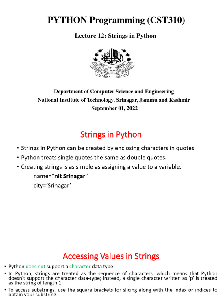 12 Lecture 12 Python Strings Pdf String Computer Science Python 