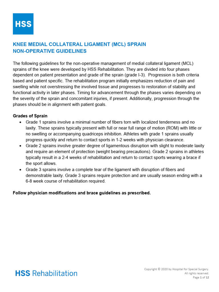 HSSRehabilitationClinicalGuidelines Knee MedialCollateralLigament MCL ...