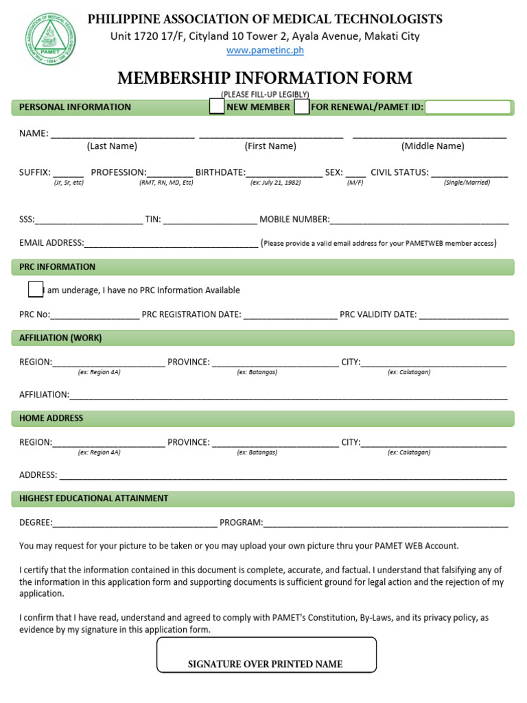 New Membership Form 2019 Ver 0.6 Fillable Form | PDF