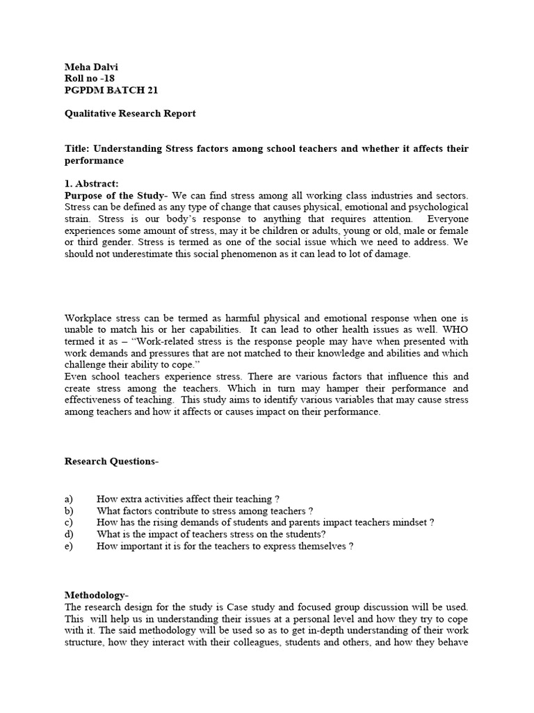 Qualitative Research Report | PDF | Stress (Biology) | Teachers