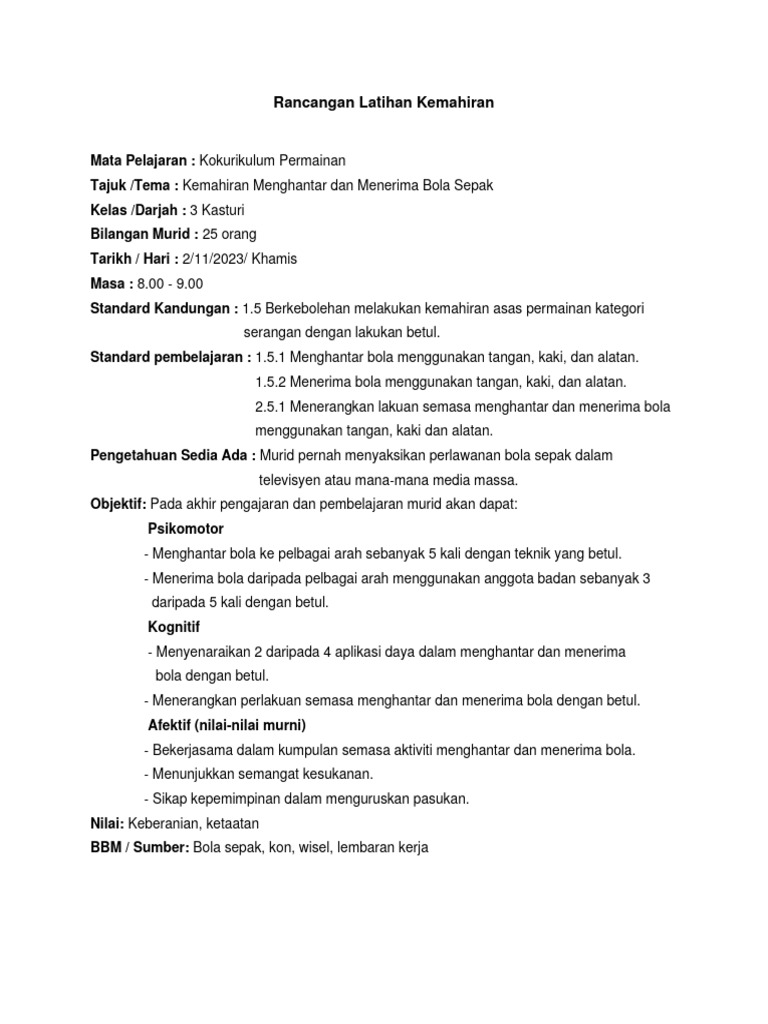 Mpu3421 Rancangan Latihan Kemahiran | PDF