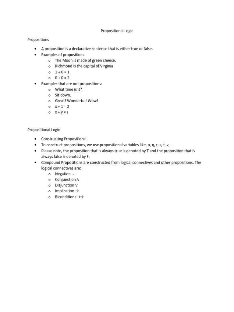 Propositionallogicoutline | PDF | If And Only If | Proposition