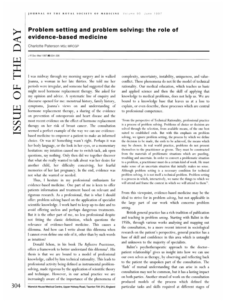 Paterson 1997 Problem Setting and Problem Solving The Role of Evidence ... Paterson 1997 Problem Setting and Problem Solving The Role of Evidence ...