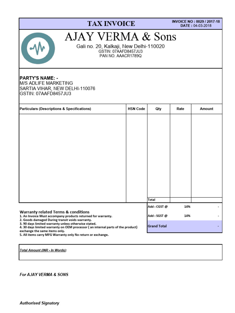 GST Invoice Format No. 30 | PDF