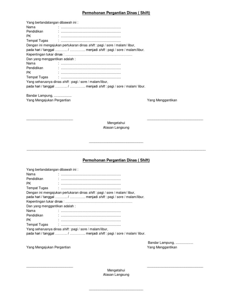 Formulir Permohonan Tukar Shift Kerja | PDF