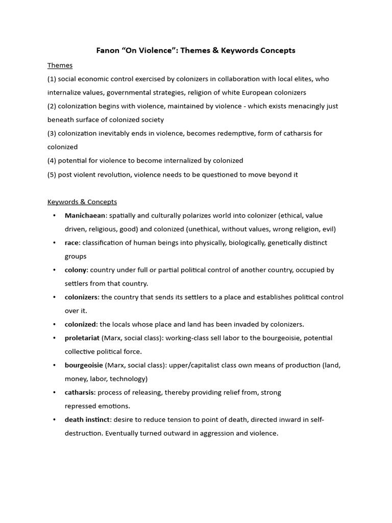 Fanon On Violence Themes & Keywords Concepts | PDF | Social Science