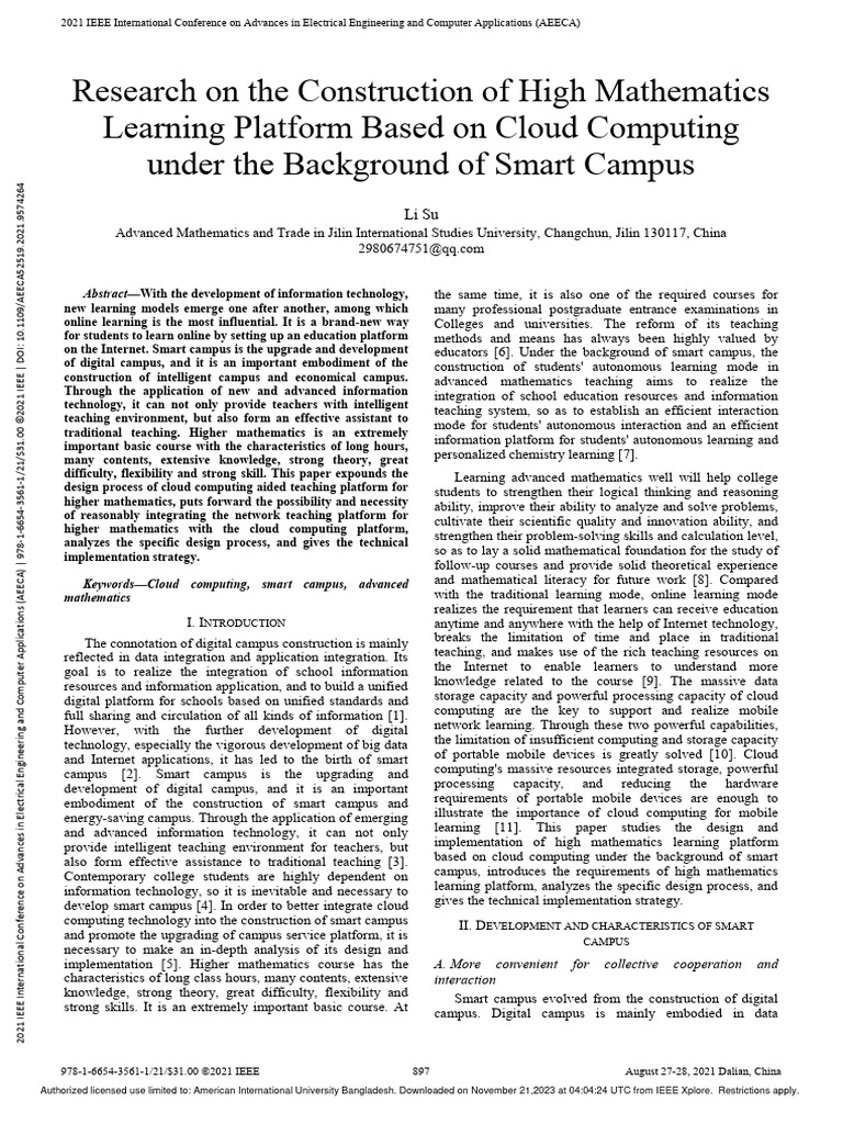 Research On The Construction of High Mathematics Learning Platform Based On Cloud Computing ...