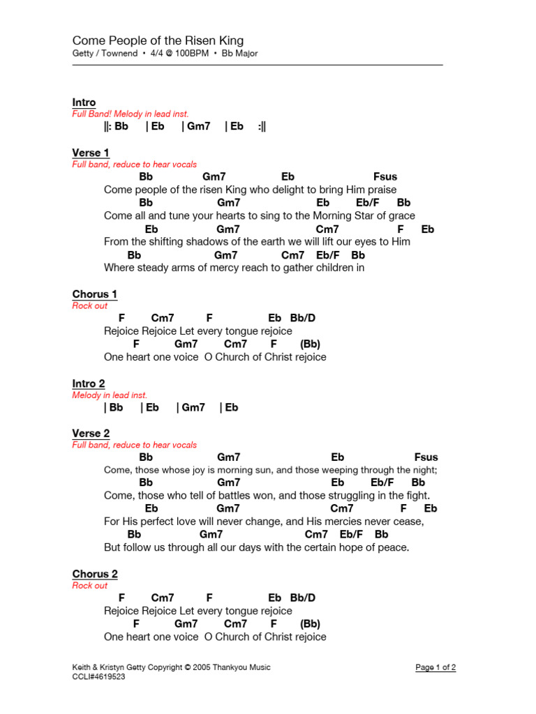 Come-People-Of-The-Risen-King-Bb Chords | PDF | Song Structure