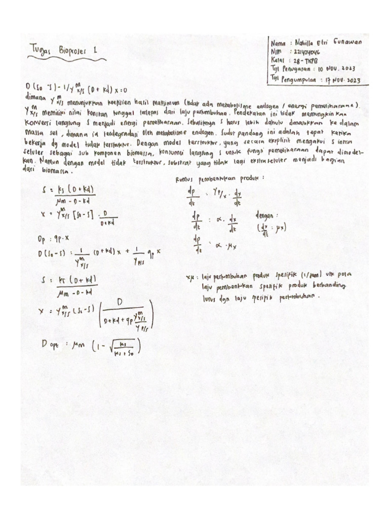 Nabilla Etri Gunawan 221424046 2b-Tkpb Tugas No.1 Bioproses | PDF