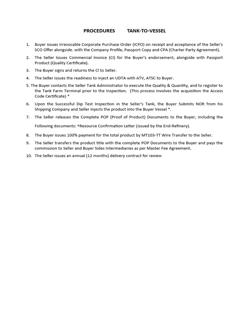 PROCEDURES TANK - To - VESSEL | PDF