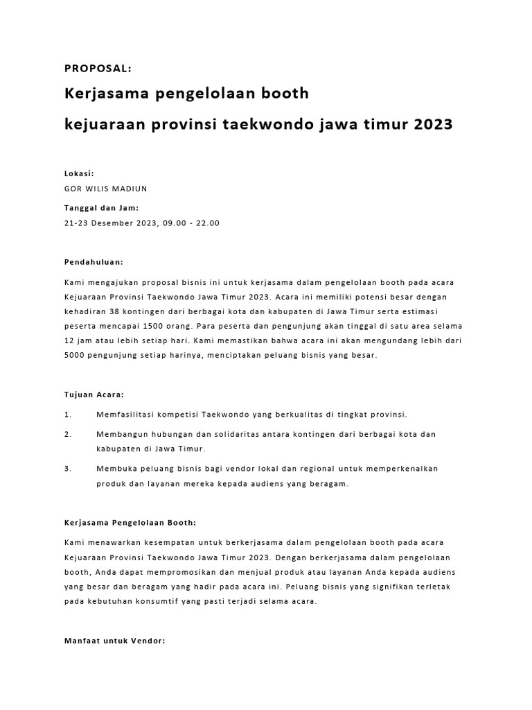 Proposal Kerjasamaa Pengelolaan Booth | PDF | Lifestyle
